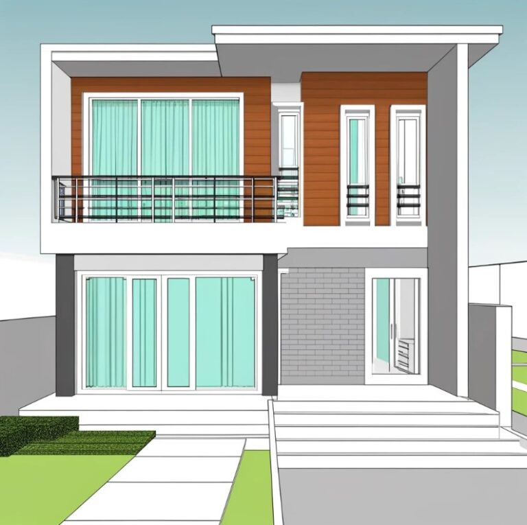 Fachada de Casa de dos pisos sencillas con balcón – Planos de Casas de dos Pisos